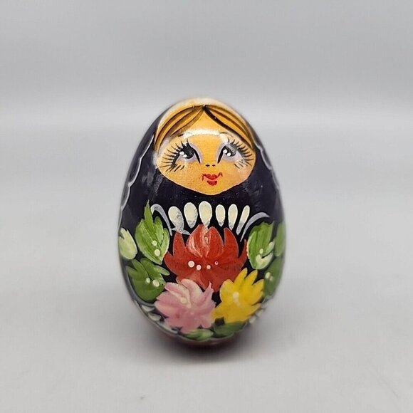 Wooden | Accents | Russian Painted Doll Egg Shaped One Piece Vintage ...